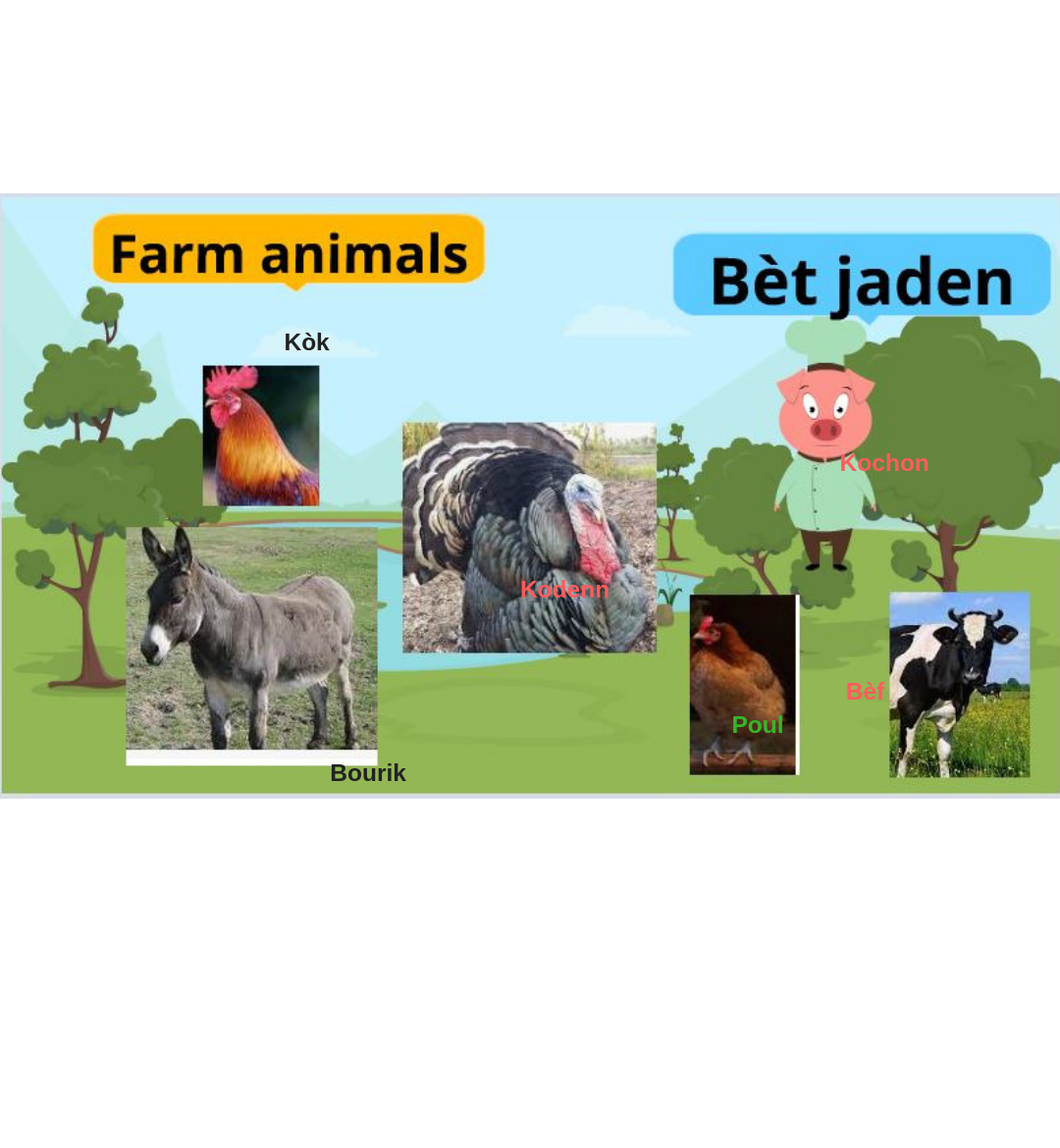 Farm Animals (Bèt Jaden) - Learn Haitian Creole | Aprann Kreyòl Ayisyen